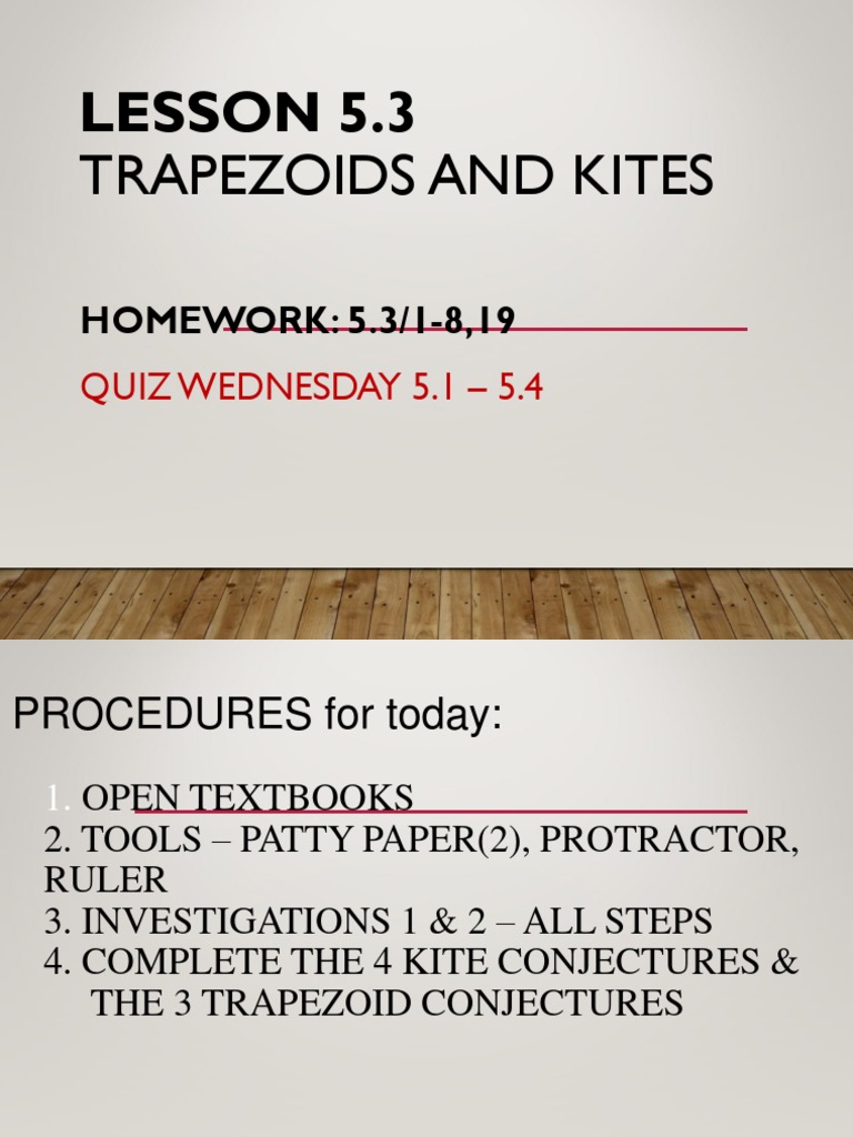 Lesson 5.3 Trapezoids and Kites | PDF | Perpendicular | Euclidean Geometry