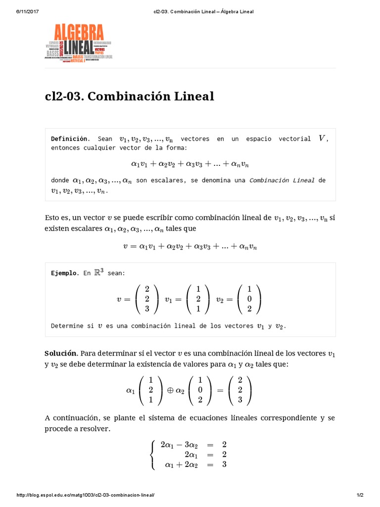 Combinación Lineal | PDF | Espacio vectorial | Álgebra lineal