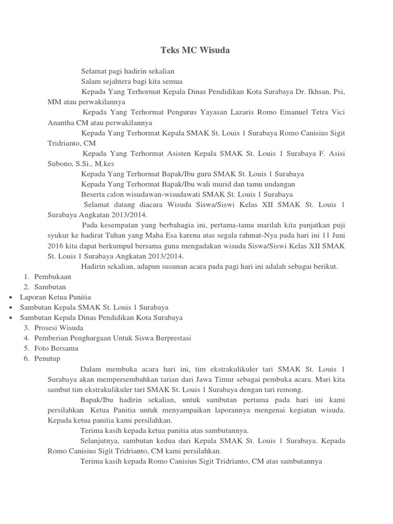 Teks MC Wisuda TK dan SD | PDF