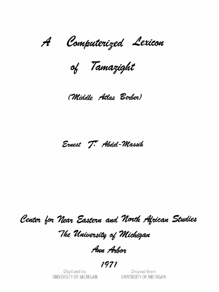 A Computerized Lexicon of Tamazight (Middle Atlas Berber) . | PDF ...