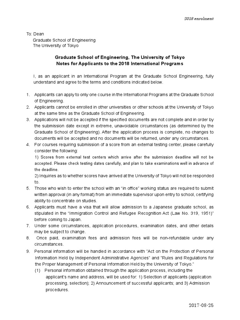 Graduate School of Engineering, The University of Tokyo Notes For ...