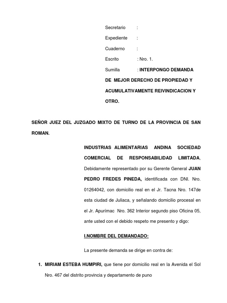Demanda de Mejor Derecho de Propiedad . | PDF | Propiedad | Posesión (Ley) Demanda de Mejor Derecho de Propiedad . | PDF | Propiedad | Posesión (Ley)