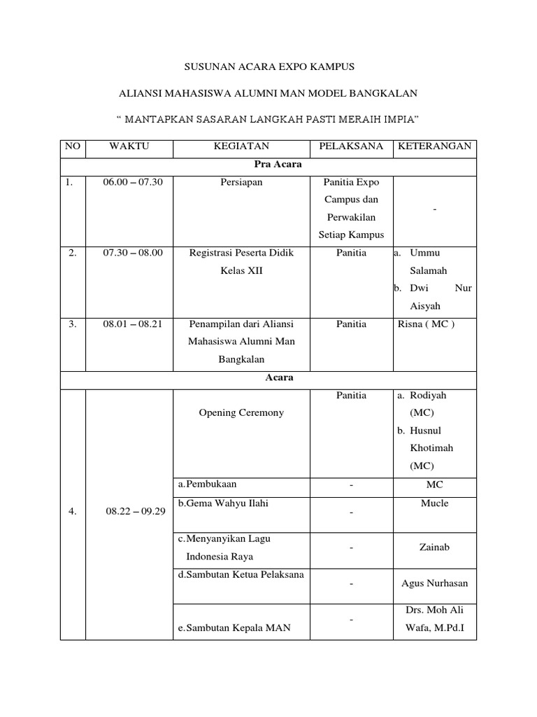 Susunan Acara Expo Kampus | PDF