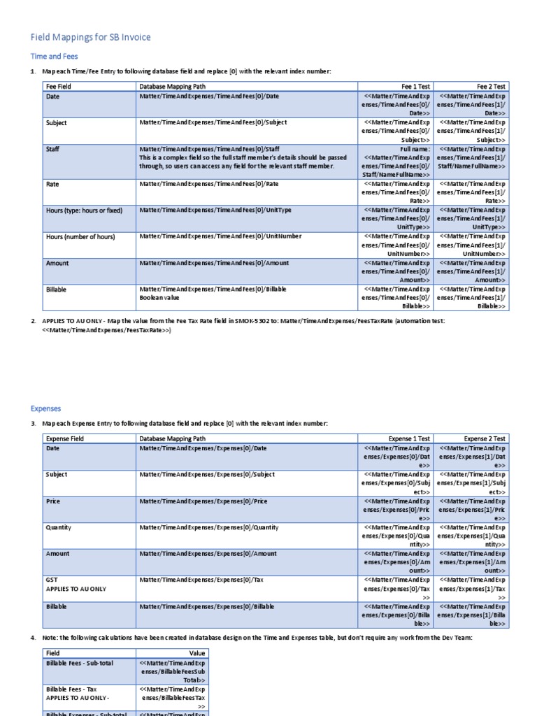 Field Mappings For SB Invoice: Time and Fees | PDF | Value Added Tax ...