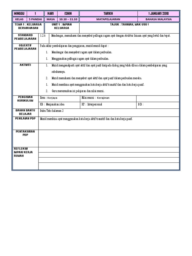 Contoh Penulisan RPH Bahasa Melayu | PDF