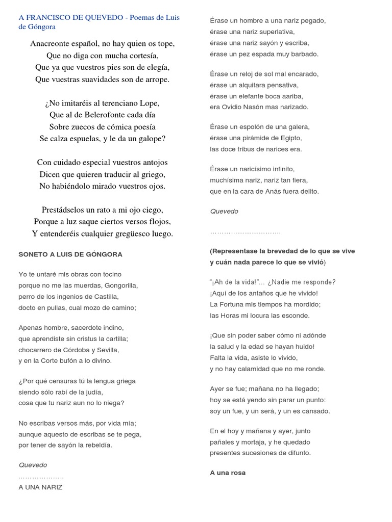 A Francisco de Quevedo Vs Luis de Gongora | PDF | Poesía