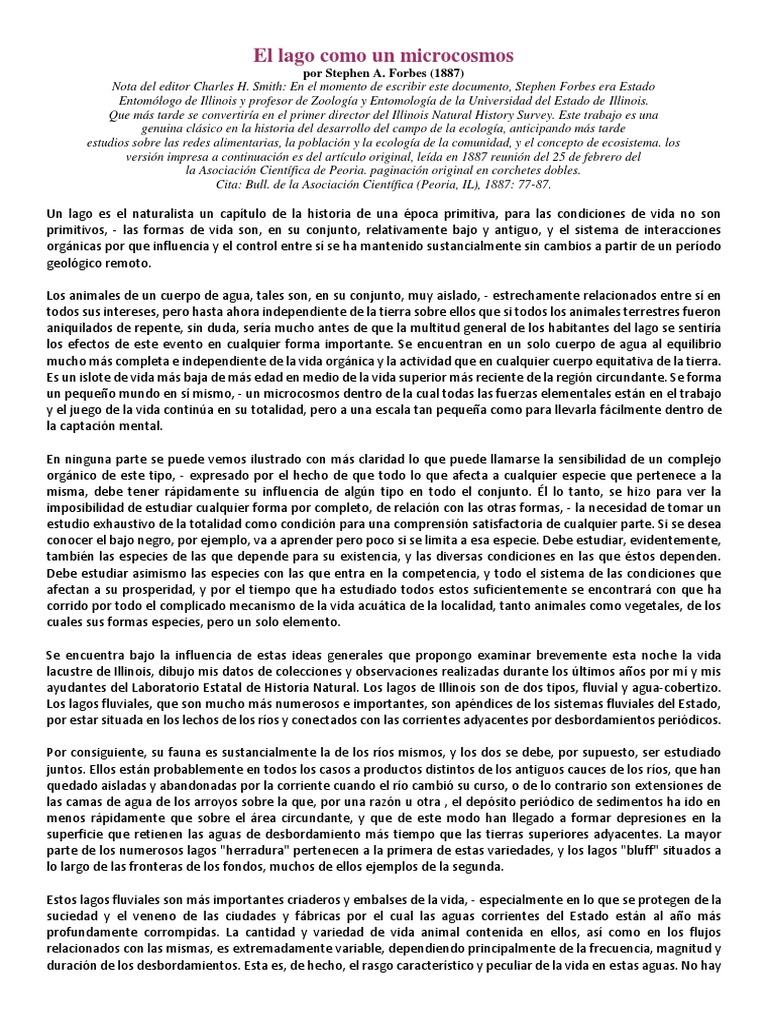 The Lake As A Microcosm Versión Español | PDF | Pescado | Insectos