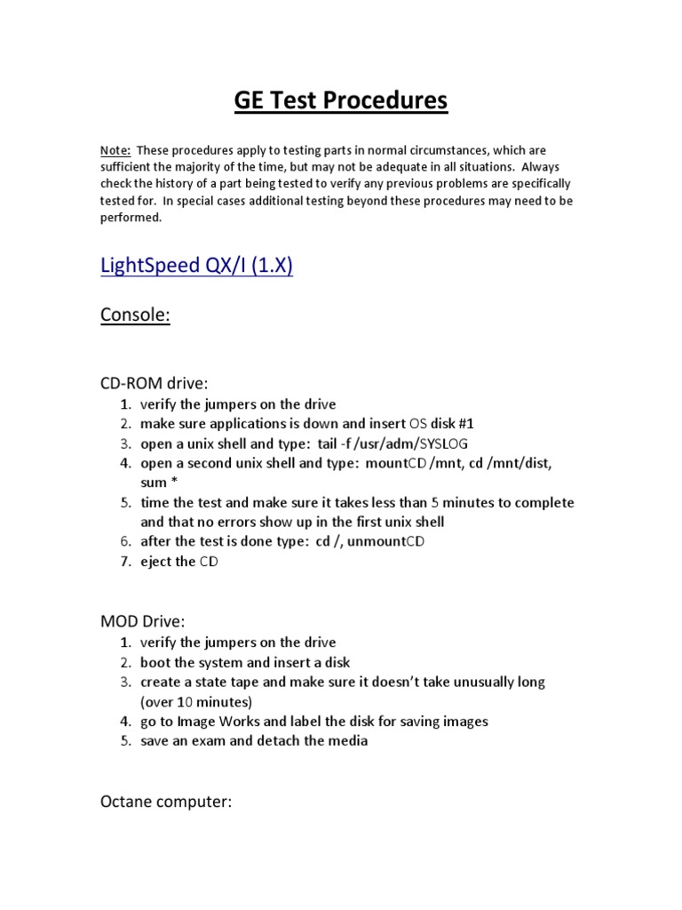 GE Test Procedures | PDF | Booting | Switch