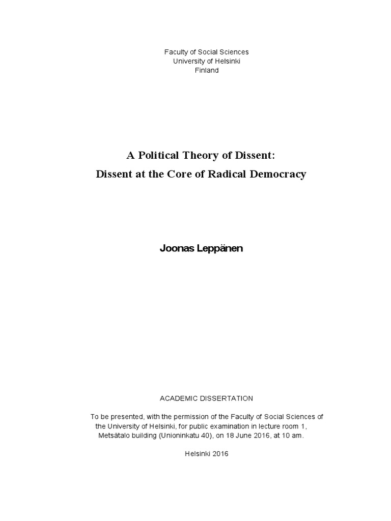 Joonas Leppänen - A Political Theory of Dissent - Dissent at The Core ...