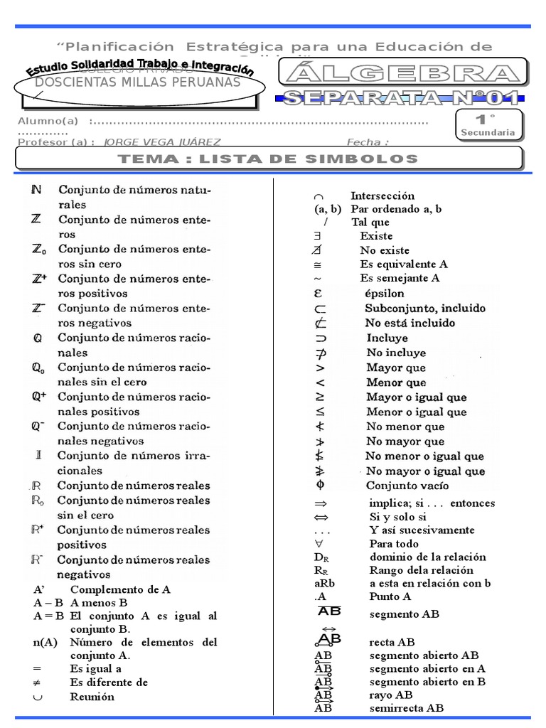 Simbología en Álgebra | PDF | Intervalo (Matemáticas) | Objetos matemáticos