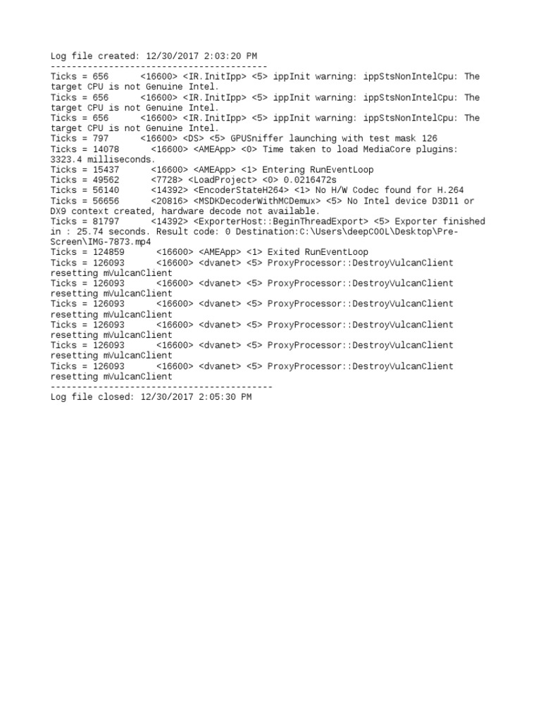 Adobe Media Encoder Log 