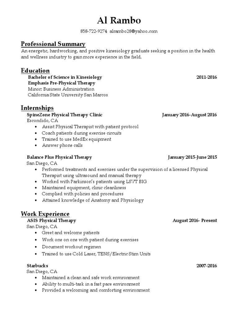 Kinesiology Graduate Resume for Health Jobs | PDF | Wellness