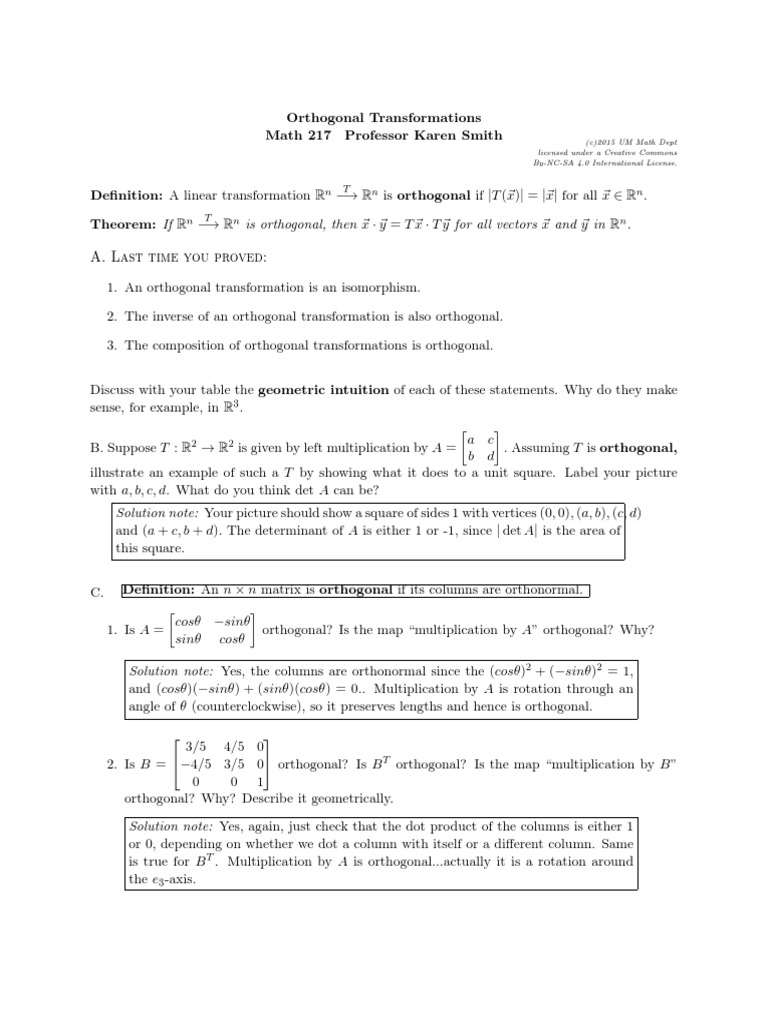 Geometric Intuitions and Applications of Orthogonal Transformations ...