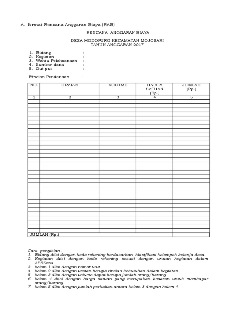 Format RAB dan SPP Desa 2017 | PDF