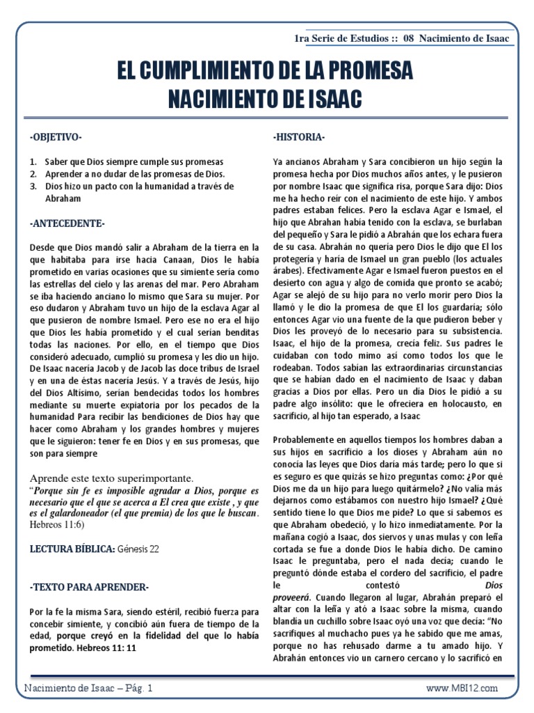 1ra Serie de Estudios - 08 Nacimiento de Isaac | PDF | Ismael | Abrahán