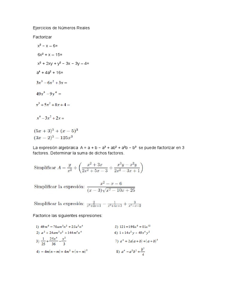Ejercicios de Números Reales | PDF