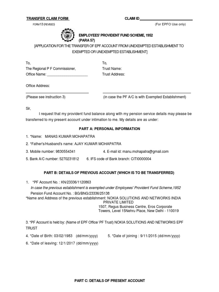 13 Transfer Claim Form-Nokia 2nd To Present | PDF | Financial Services ...