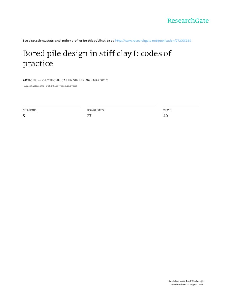 Bored Pile Design in Stiff Clay I | PDF | Geotechnical Engineering ...