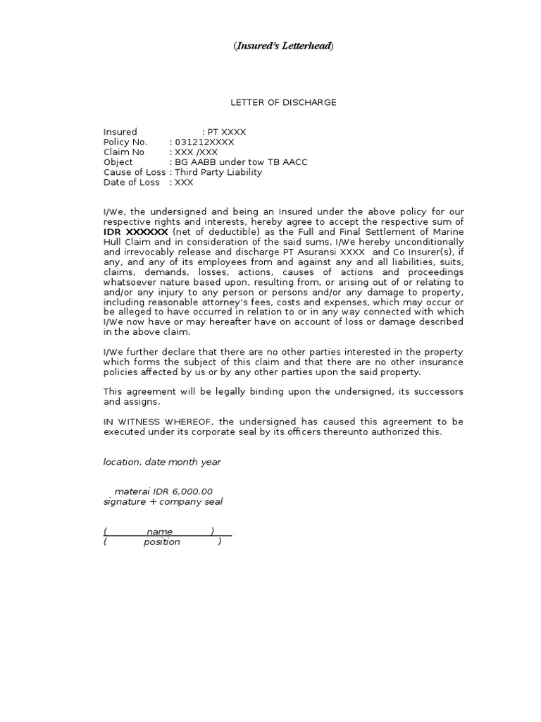 Draf Letter of Discharge | PDF