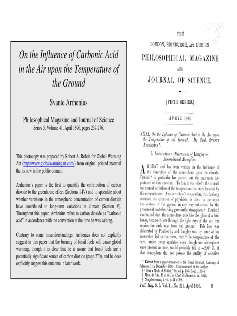 Arrhenius on Carbonic Acid and Climate | PDF | Global Warming | Global ...