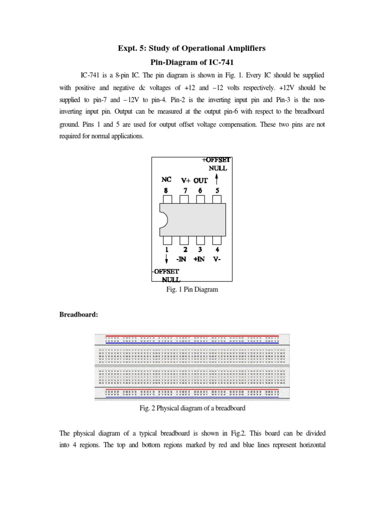 Expt. 5: Study of Operational Amplifiers Pin-Diagram of IC-741 | PDF ...