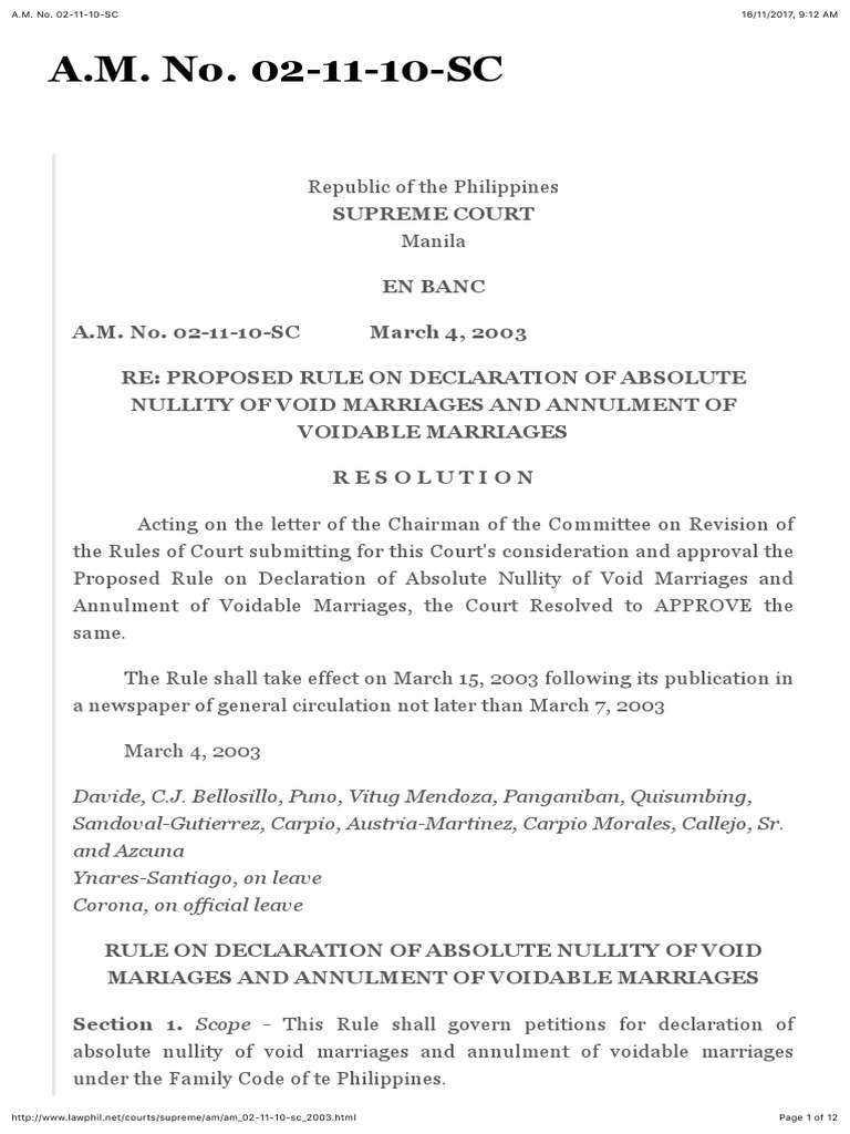 Proposed Rule on Declaration of Absolute Nullity of Void Marriages and ...