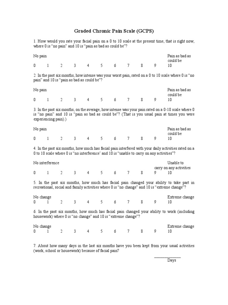 Graded Chronic Pain Scale.pdf | Symptoms And Signs: General | Pain ...