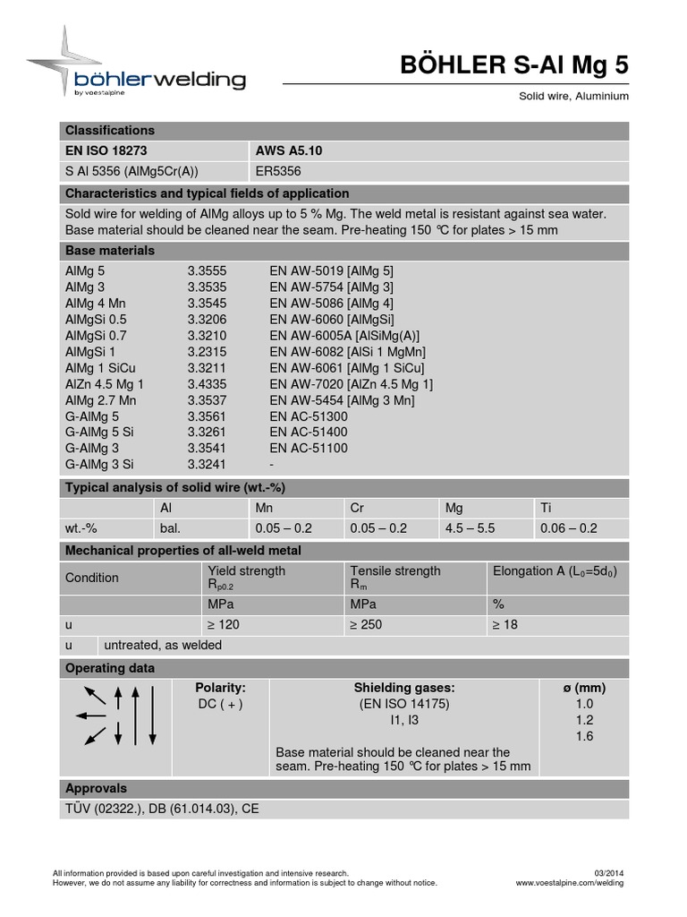 B Boehler S-Al MG 5 de en 5 | PDF | Aluminio | Soldadura