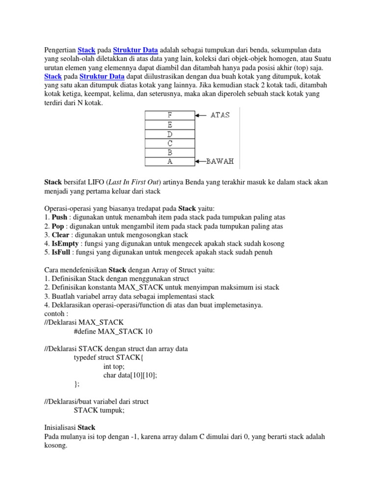 Pengertian Stack Pada Struktur Data Adalah Sebagai Tumpukan Dari Benda | PDF