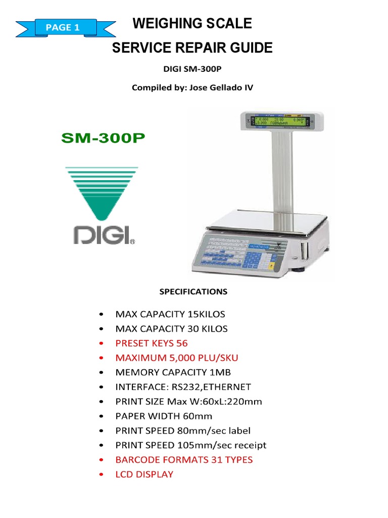 Digi SM-300P Scale Repair Guide | PDF | Weighing Scale | Calibration