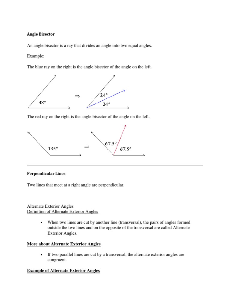 Angle Bisector: More About Alternate Exterior Angles | PDF | Angle | Perpendicular