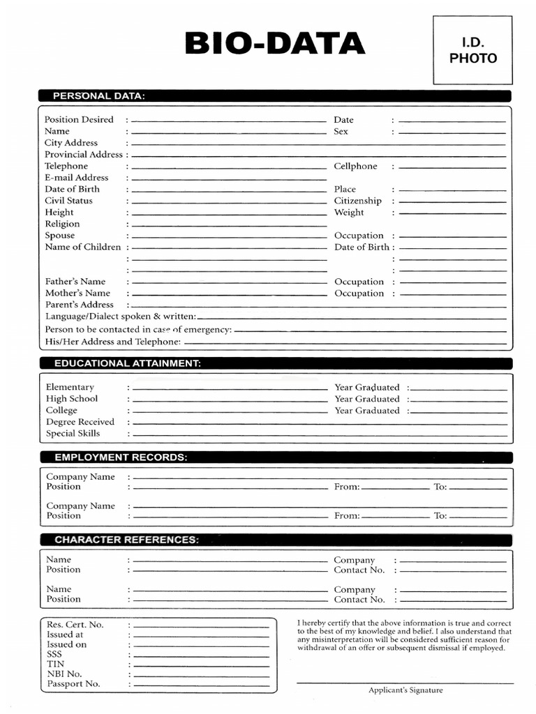 Bio Data Blank | PDF