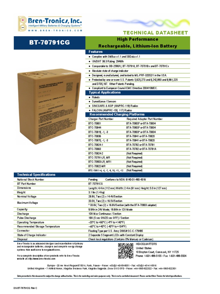 DS-BT-70791CG Rev C | PDF | Battery Charger | Rechargeable Battery