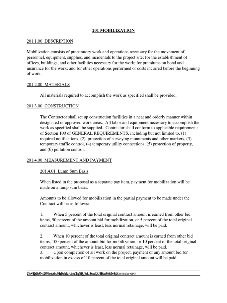 Construction Mobilization Guidelines | PDF | Road Surface | Topsoil