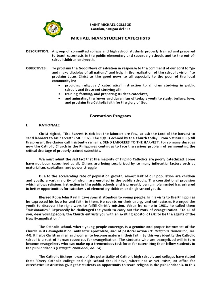 Catechist Formation Program | PDF | Catechism | Catholic Church