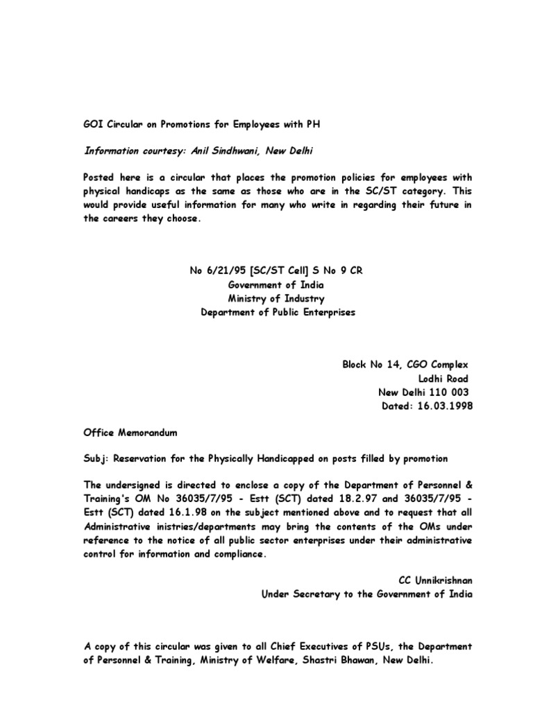 Physically Handicapped - GOI Circulars | PDF | Disability | Government