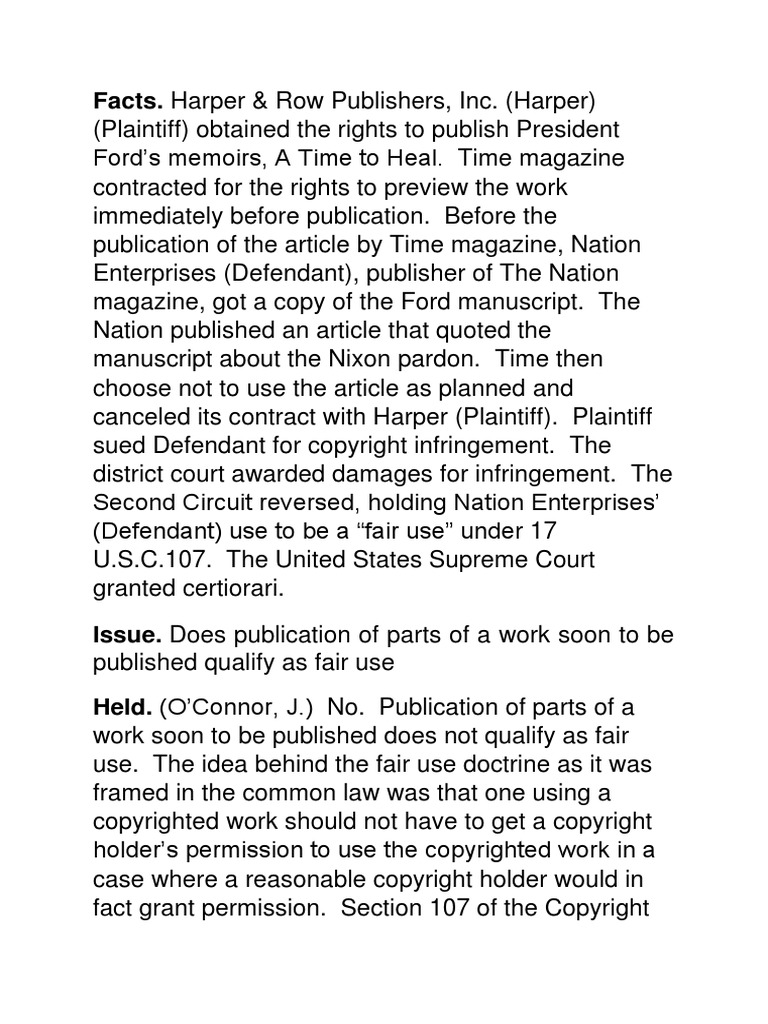 Facts. Harper & Row Publishers, Inc. (Harper) | PDF