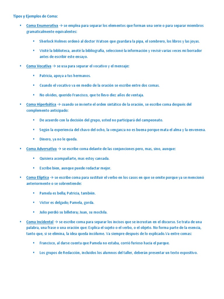 Tipos de Comas y Ejemplos Prácticos | PDF