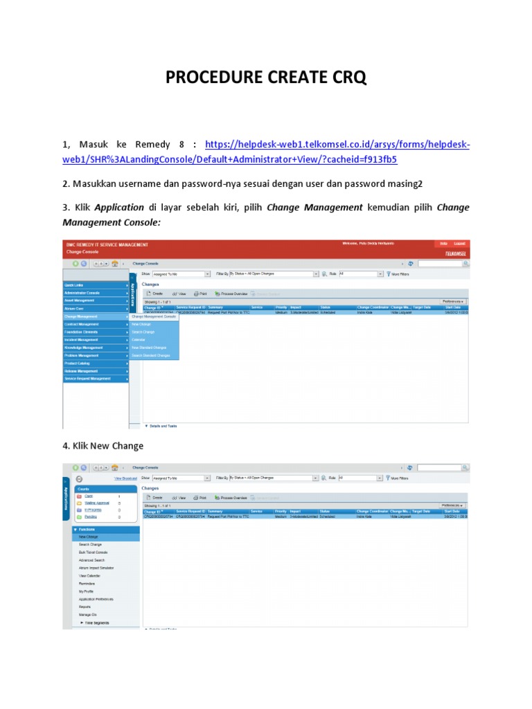 Panduan Membuat CRQ di Remedy 8 | PDF