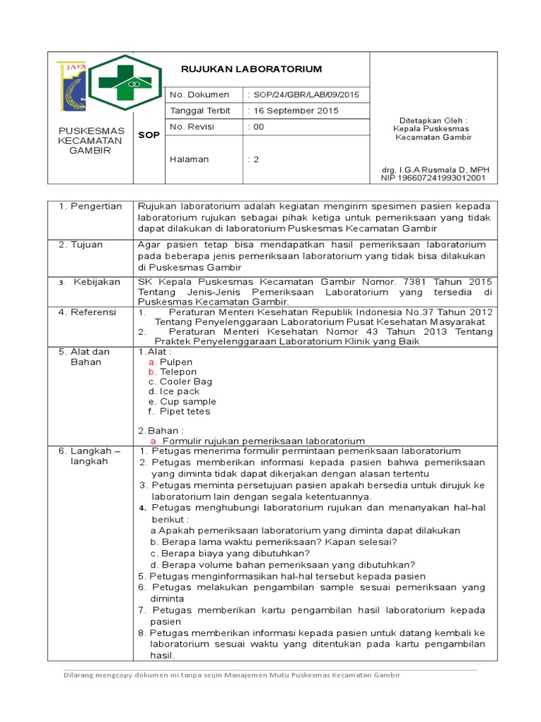 8.1.2. Sop Rujukan Laboratorium | PDF