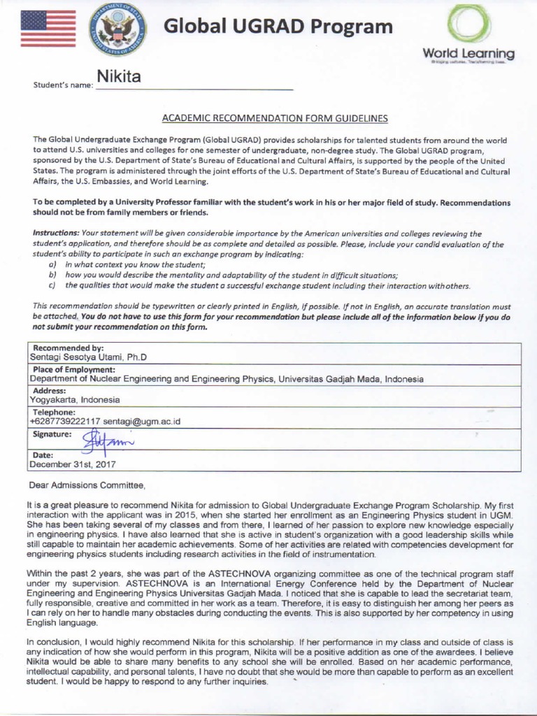 Recommendation Letter Example 2 | PDF