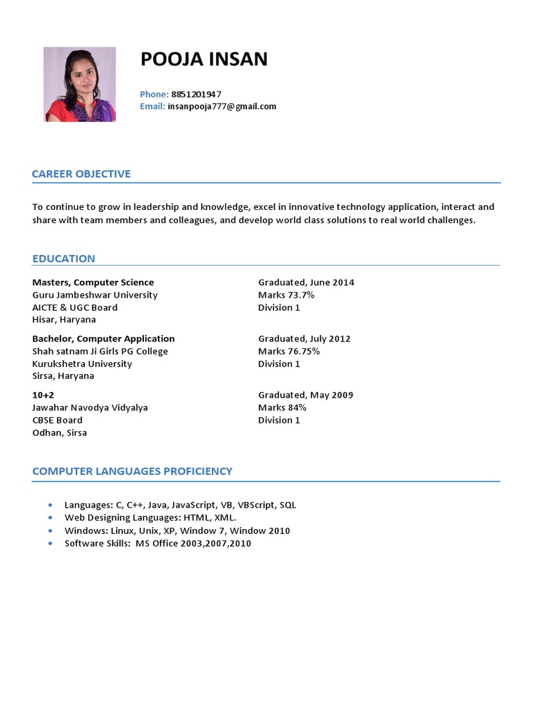 Pooja Insan: Career Objective | PDF | Software | Computing