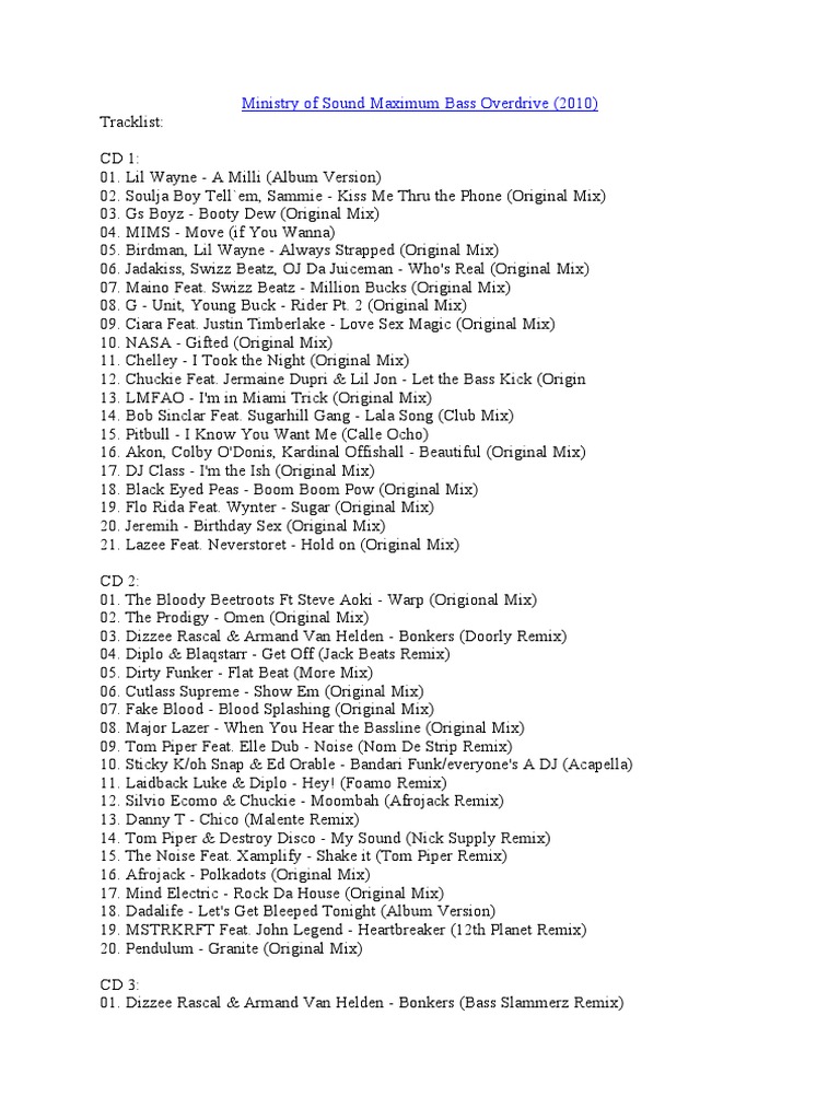 Ministry of Sound: Maximum Bass Overdrive | PDF | Remix | Musicians