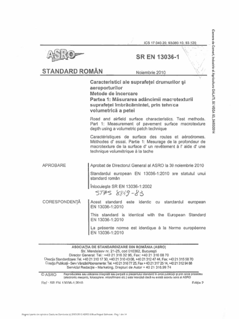 SR en 13036 1 Din 2010 Rugozitate PDF | PDF