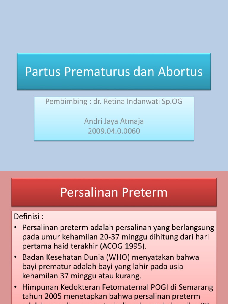 Partus Prematur Dan Abortus | PDF