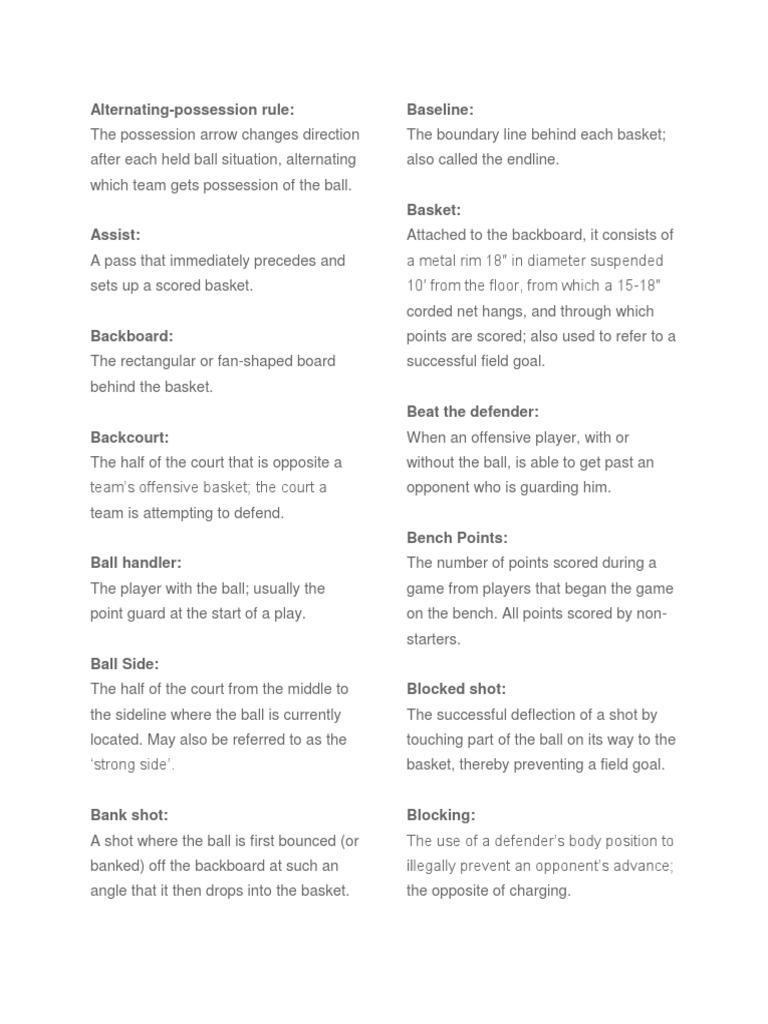 Basketball Terms | PDF | Basketball Positions | Team Sports