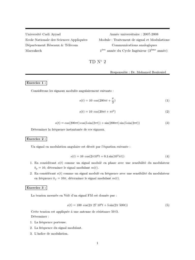 TD2 PDF | Descargar gratis PDF | Modulation de fréquence | Fréquence