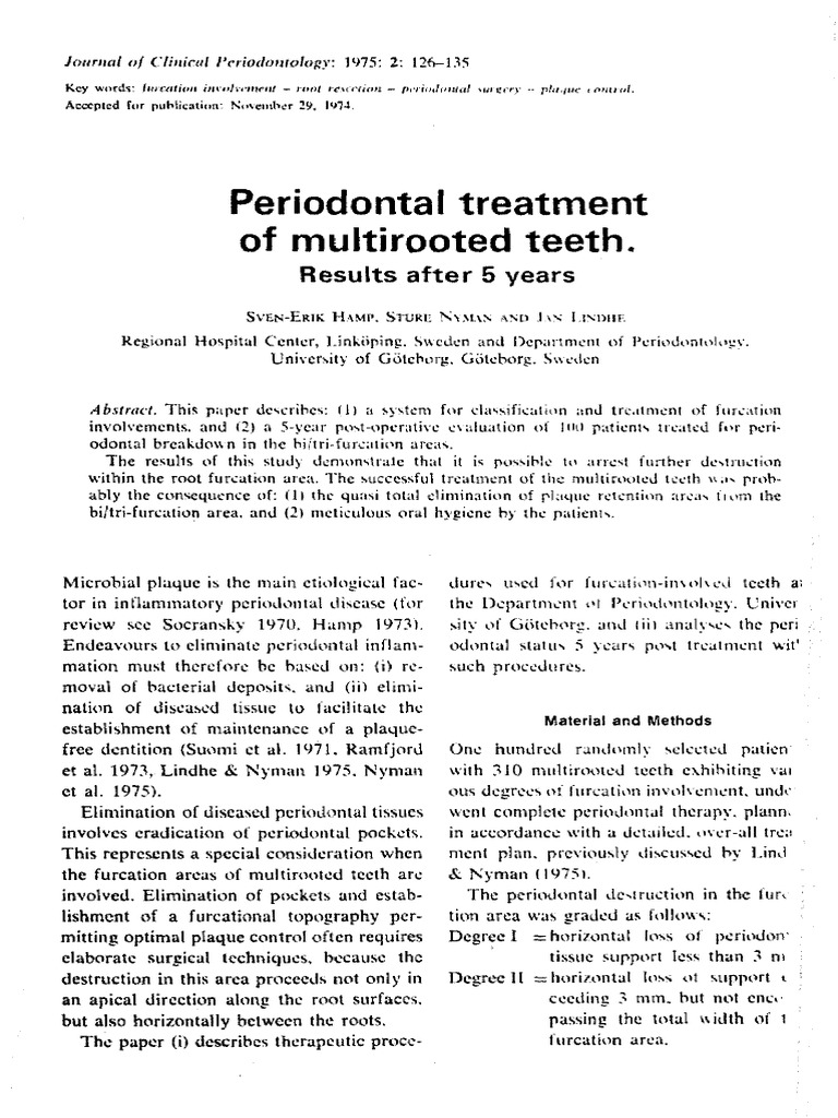 Hamp Nyman Lindhe 1975 - Perio TX of Multirooted Teeth 5yr Results PDF ...