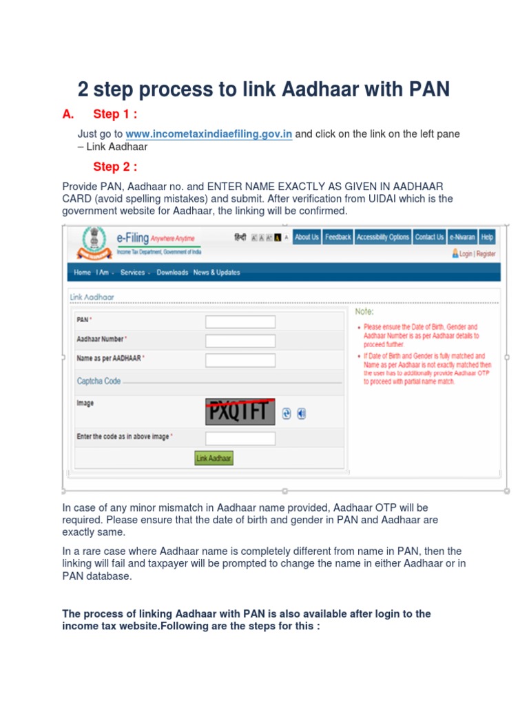 Link Aadhaar with PAN: Step-by-Step Guide | PDF