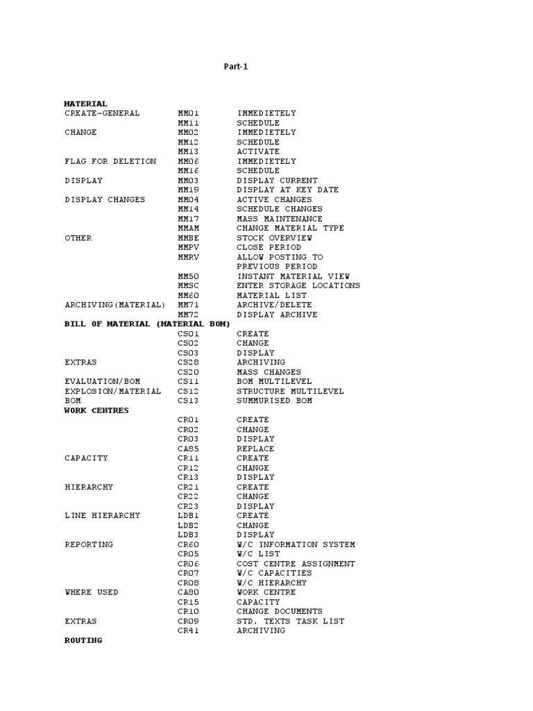 SAP Tcodes | Download Free PDF | Areas Of Computer Science | Information Technology Management
